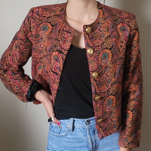 Vintage | Jackets & Coats | Vtg Retro Paisley Blazer With Gold Buttons ...